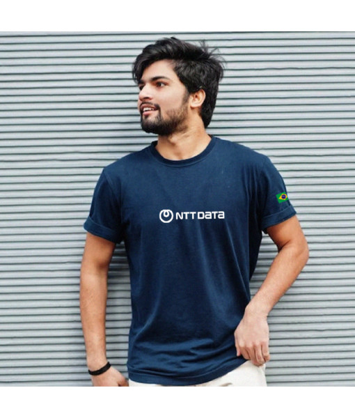 Camiseta Manga Curta Azul, com bandeira na manga - NTTDATA Company Store